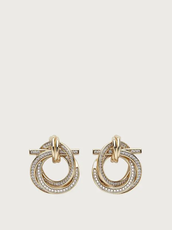 FERRAGAMO Twisted Gancini Crystal Earrings - Gold