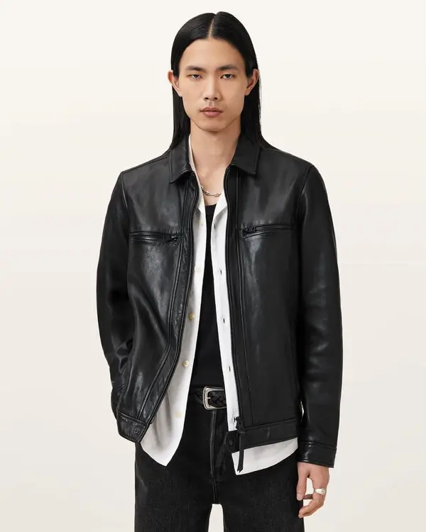 ALLSAINTS Luck Washed Leather Zip Jacket