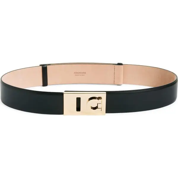 FERRAGAMO Hug Expandable Leather Belt - Nero/ Naturale