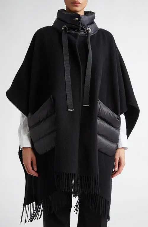 Herno Fringe Trim Poncho - Black