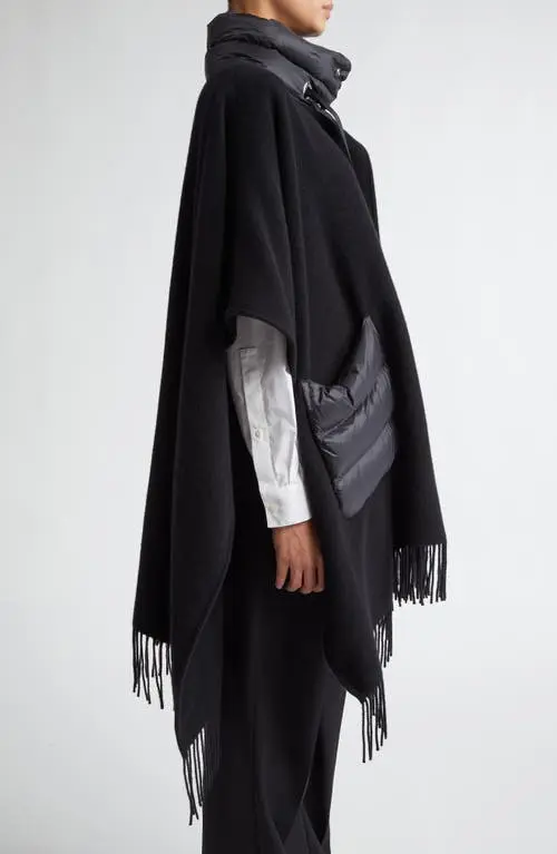 Herno Fringe Trim Poncho - Black