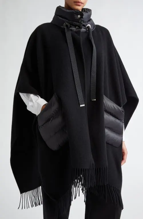 Herno Fringe Trim Poncho - Black