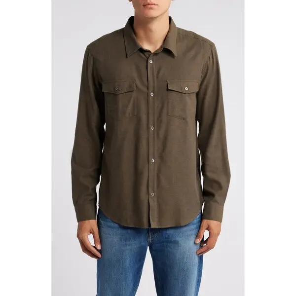 FRAME Cotton & Merino Wool Button-up Shirt - Soft Mocha