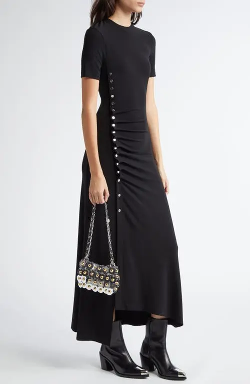 Rabanne Drapé Pression Short Sleeve Maxi Dress