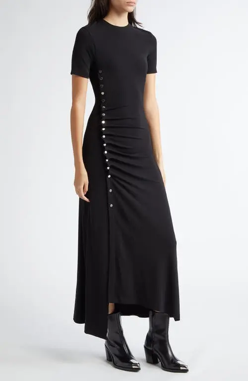 Rabanne Drapé Pression Short Sleeve Maxi Dress