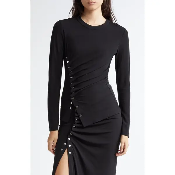 Rabanne Drapé Pression Long Sleeve Top - Black