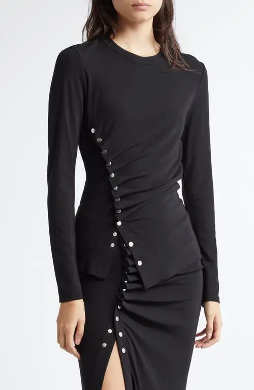 Rabanne Drapé Pression Long Sleeve Top - Black