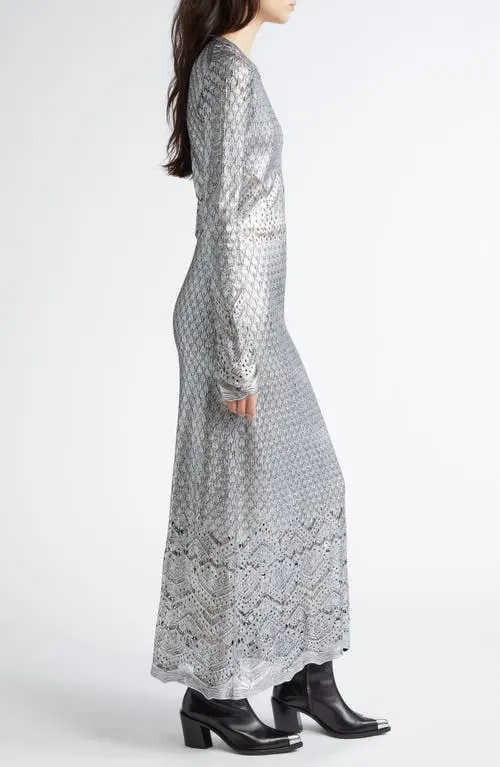 knee length dresses for ladies Metallic Lurex Knit Long Sleeve Maxi Dress Bronze / Small main image 0