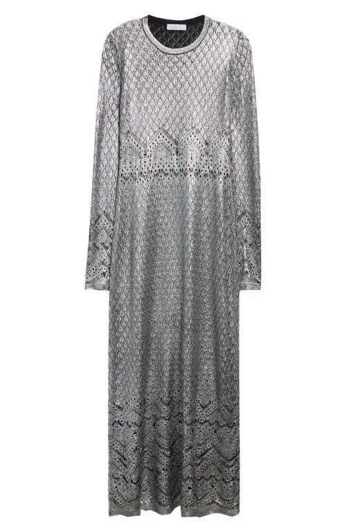 Rabanne Long Sleeve Metallic Lace Maxi Dress In Silver - 55% Off |  Editorialist