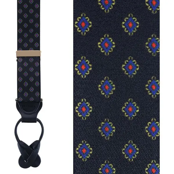 Trafalgar Diamond Print Button End Suspenders - Black