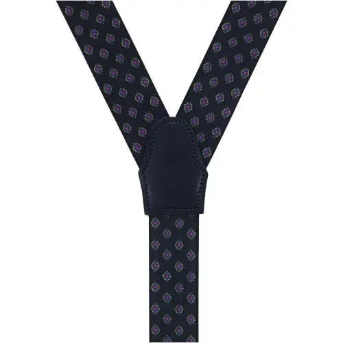Trafalgar Diamond Print Button End Suspenders - Black