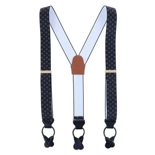 Trafalgar Diamond Print Button End Suspenders - Black
