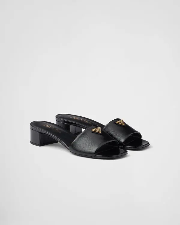 Prada Saffiano Patent Leather Sandals - Black | Editorialist