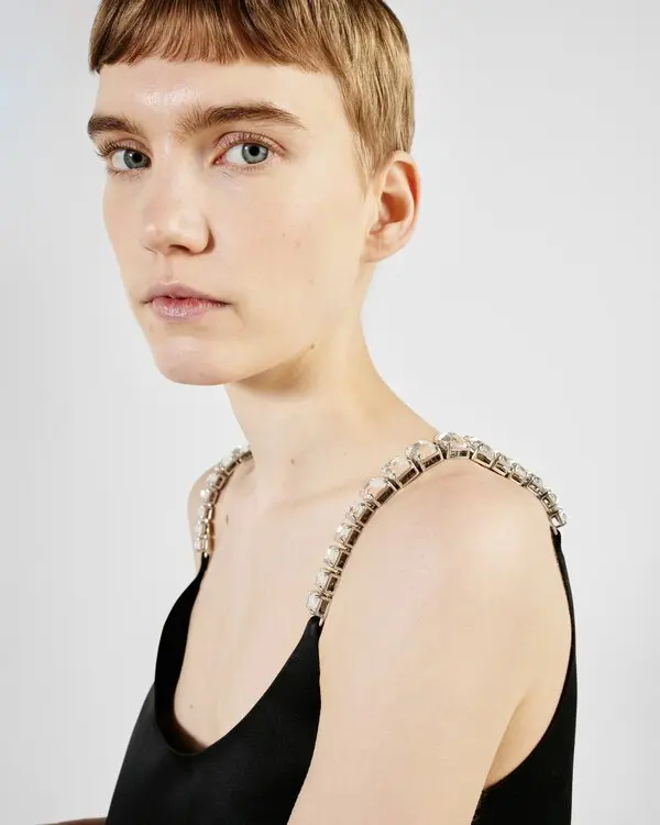 Prada Embroidered Double Satin Mini-Dress - Black