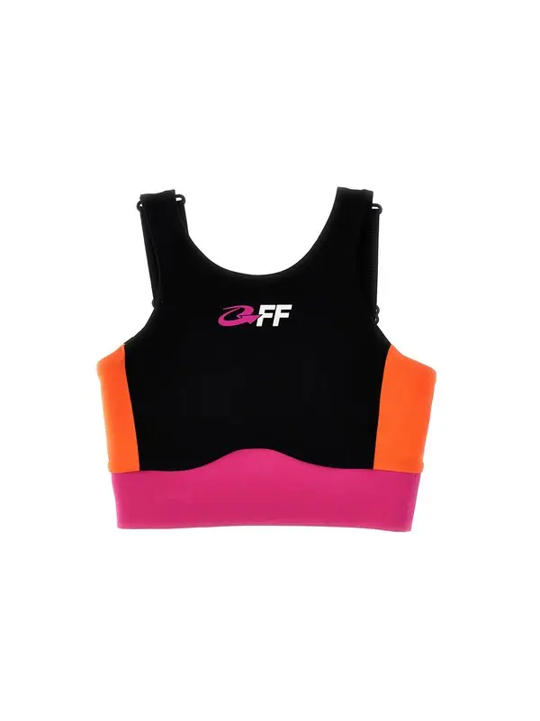 Off-White Colour Block Cropped Sports Top - Multicolor