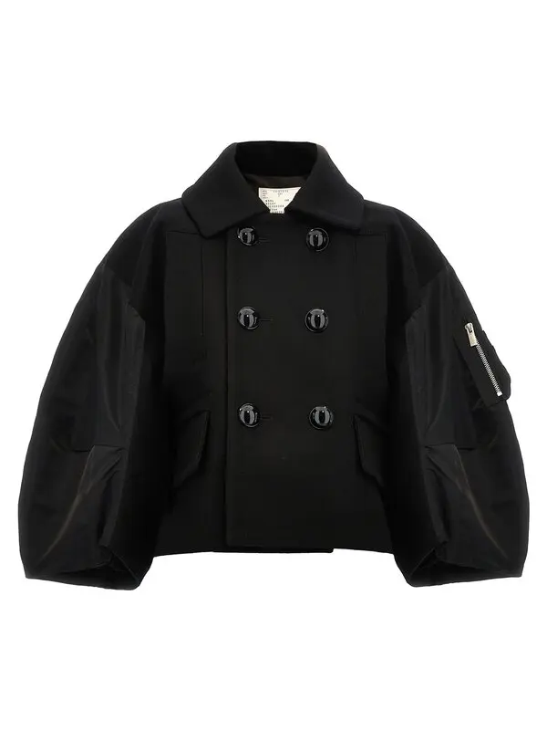 M*c様 sacai 19-02044M Wool Melton Cropped Sacai Melton' Cropped Jacket In Black - 13% Off | Editorialist
