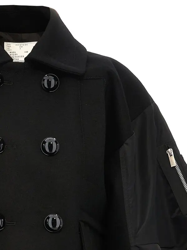 Sacai Melton' Cropped Jacket In Black - 13% Off | Editorialist