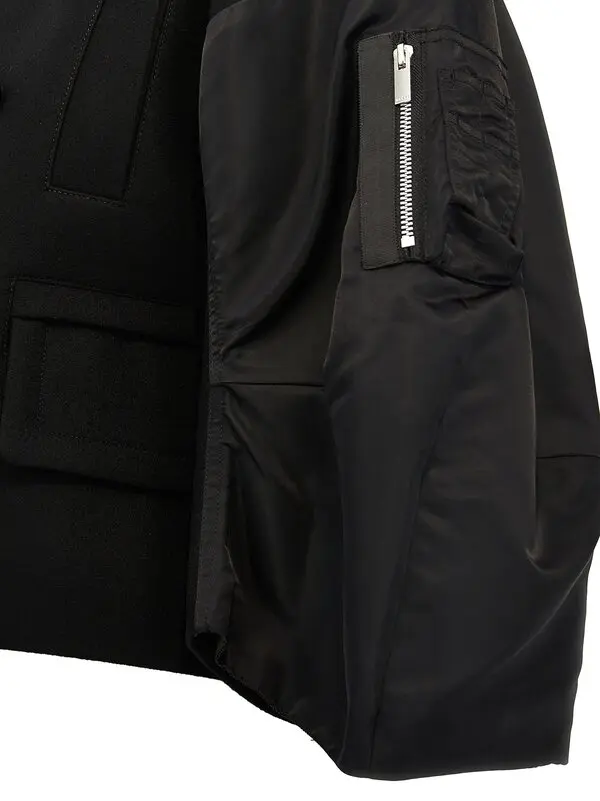 Sacai Melton' Cropped Jacket In Black - 13% Off | Editorialist