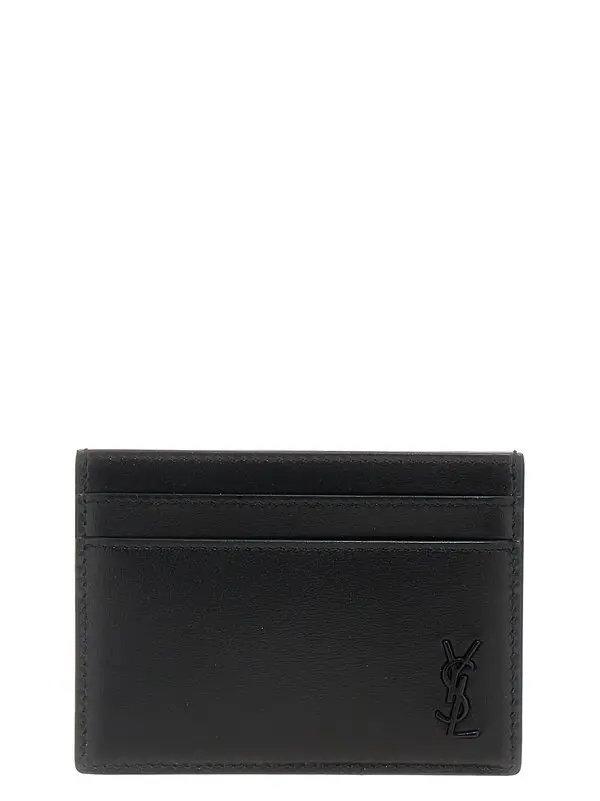 Saint Laurent Logo Leather Cardholder - Black