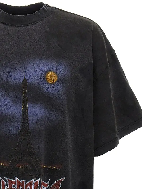 Balenciaga Double Front Paris Moon' T Shirt - Black