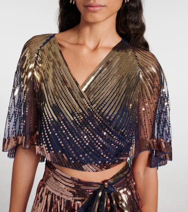 Rabanne Sequined Crop Top - Blue