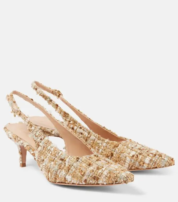 GIANVITO ROSSI Pointy 55 Bouclé Slingback Pumps - Gold