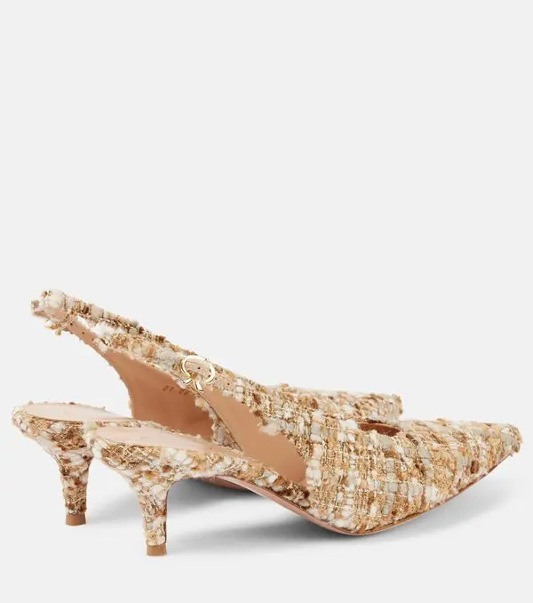 GIANVITO ROSSI Pointy 55 Bouclé Slingback Pumps - Gold