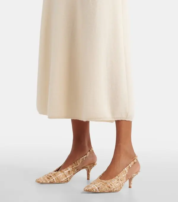 GIANVITO ROSSI Pointy 55 Bouclé Slingback Pumps - Gold