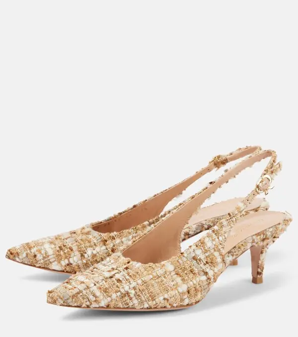 GIANVITO ROSSI Pointy 55 Bouclé Slingback Pumps - Gold