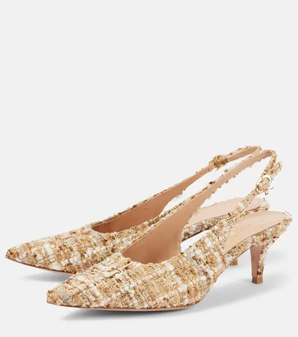 GIANVITO ROSSI Pointy 55 Bouclé Slingback Pumps - Gold