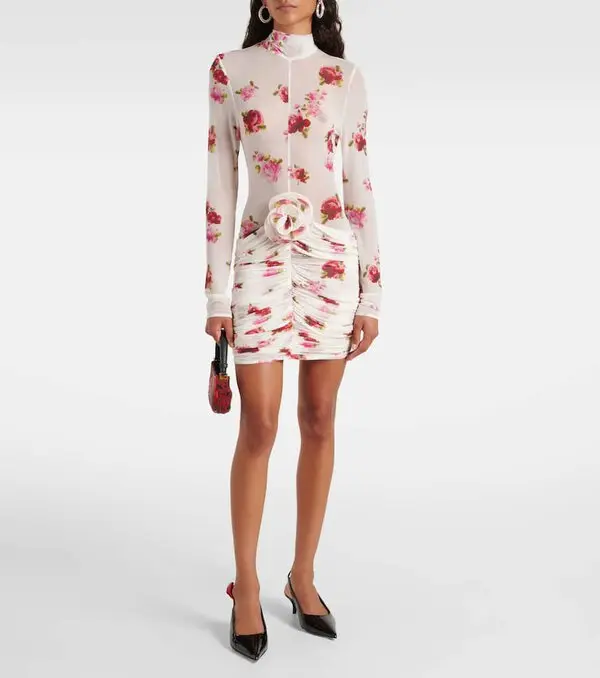 Magda Butrym Floral Appliqué Sheer Jersey Mini Dress