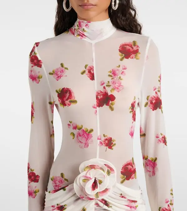 Magda Butrym Floral Appliqué Sheer Jersey Mini Dress