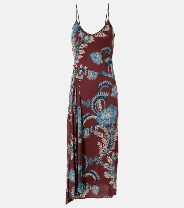 Etro Floral Satin Midi Dress - Brown