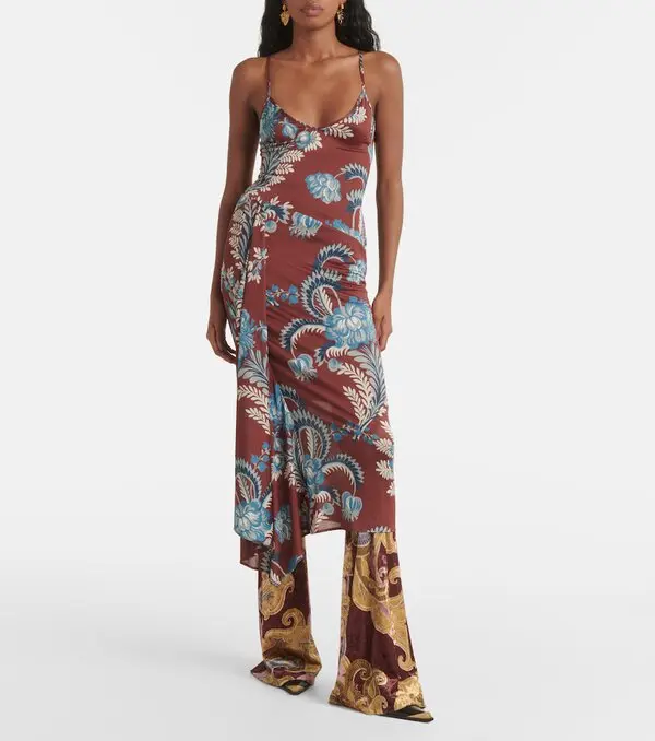 Etro Floral Satin Midi Dress