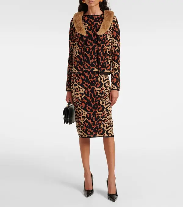 Blumarine Leo Leopard-print Jacquard Pencil Skirt