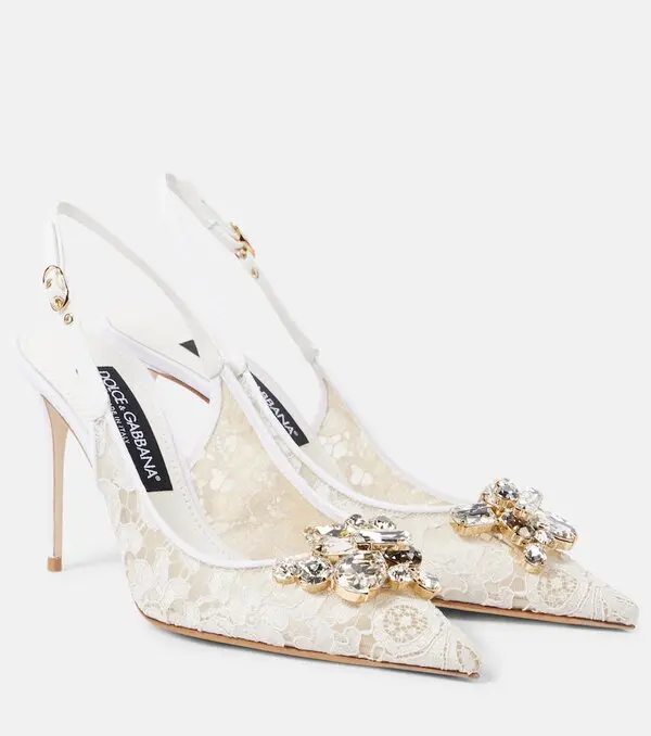 Dolce & Gabbana Rainbow Lace Slingback Pumps - White