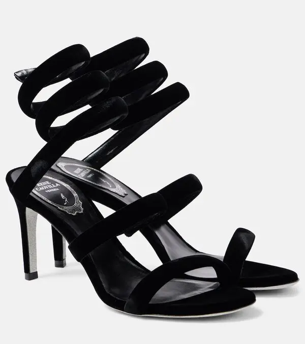 Rene Caovilla Cleo 80 Velvet Spiral Sandals - Black