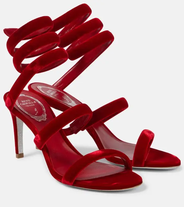 Rene Caovilla Cleo 80 Velvet Spiral Sandals - Red