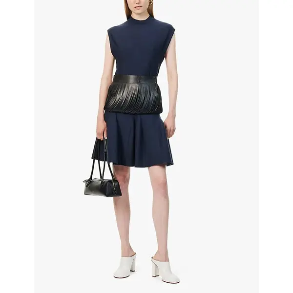 AlaA High Neck Sleeveless Midi Dress - Bleu Ardoise | Editorialist
