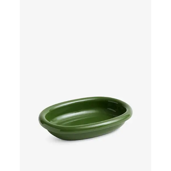 HAY Barro Small Striped Terracotta Oval Dish - Green