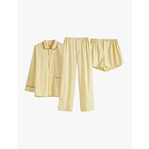 HAY Outline Contrast-trim Cotton Pyjama Shorts - Soft Yellow