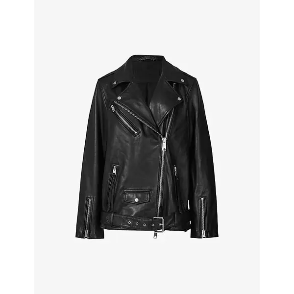 ALLSAINTS Billie Belted-hem Relaxed-fit Leather Biker Jacket