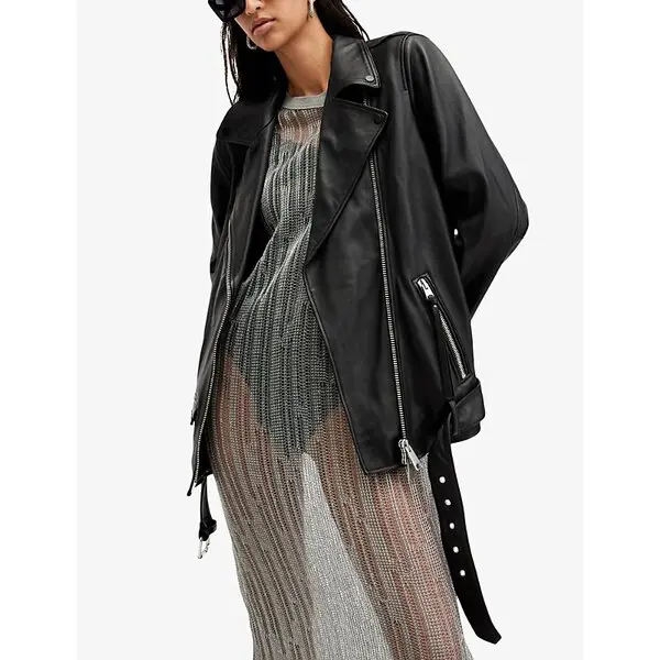 ALLSAINTS Billie Belted-hem Relaxed-fit Leather Biker Jacket