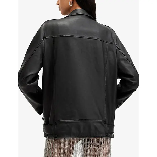 ALLSAINTS Billie Belted-hem Relaxed-fit Leather Biker Jacket