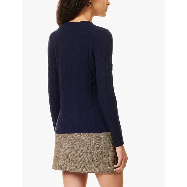 Polo Ralph Lauren Logo-embroidered Cable-knit Wool And Cashmere Jumper - Hunter Navy