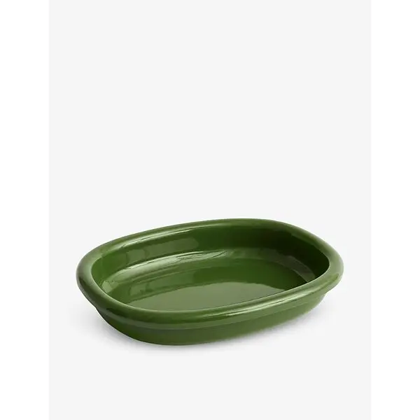 HAY Barro Large Striped Terracotta Oval Dish - Green