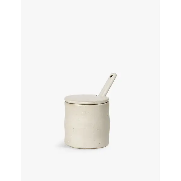 FERM LIVING Flow Porcelain Jar With Spoon 8cm - Off-white Speckle