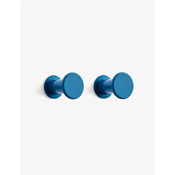 HAY Bolt Round Powder Coated-steel Wall Hooks Pack Of Two - Blue