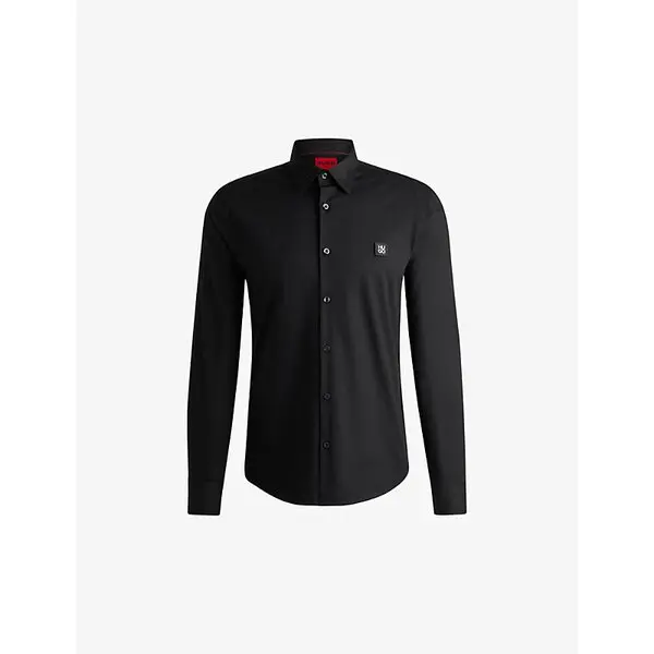 Hugo Logo-embroidered Slim-fit Stretch-cotton Shirt - Black