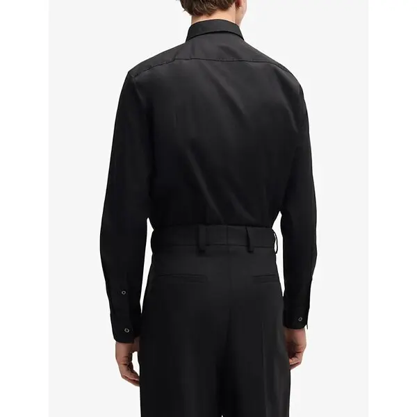 Hugo Logo-embroidered Slim-fit Stretch-cotton Shirt - Black
